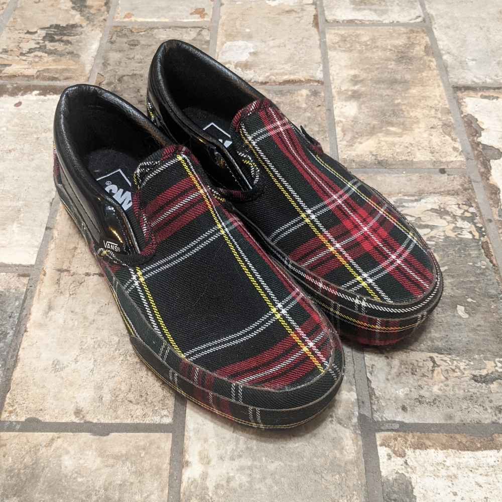 Vans Classic Slip-On Platform Patent Plaid Red Black … - Gem